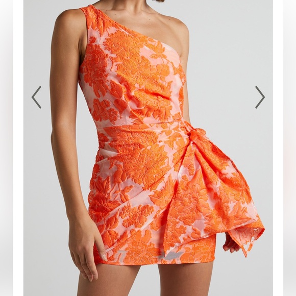 Showpo. | Dresses | Showpo Brailey Orange Jacquard One Shoulder Mini ...